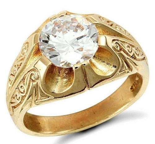 9ct or Jaune Homme Solitaire Bague Main Fini Motif Poinçonnée | eBay