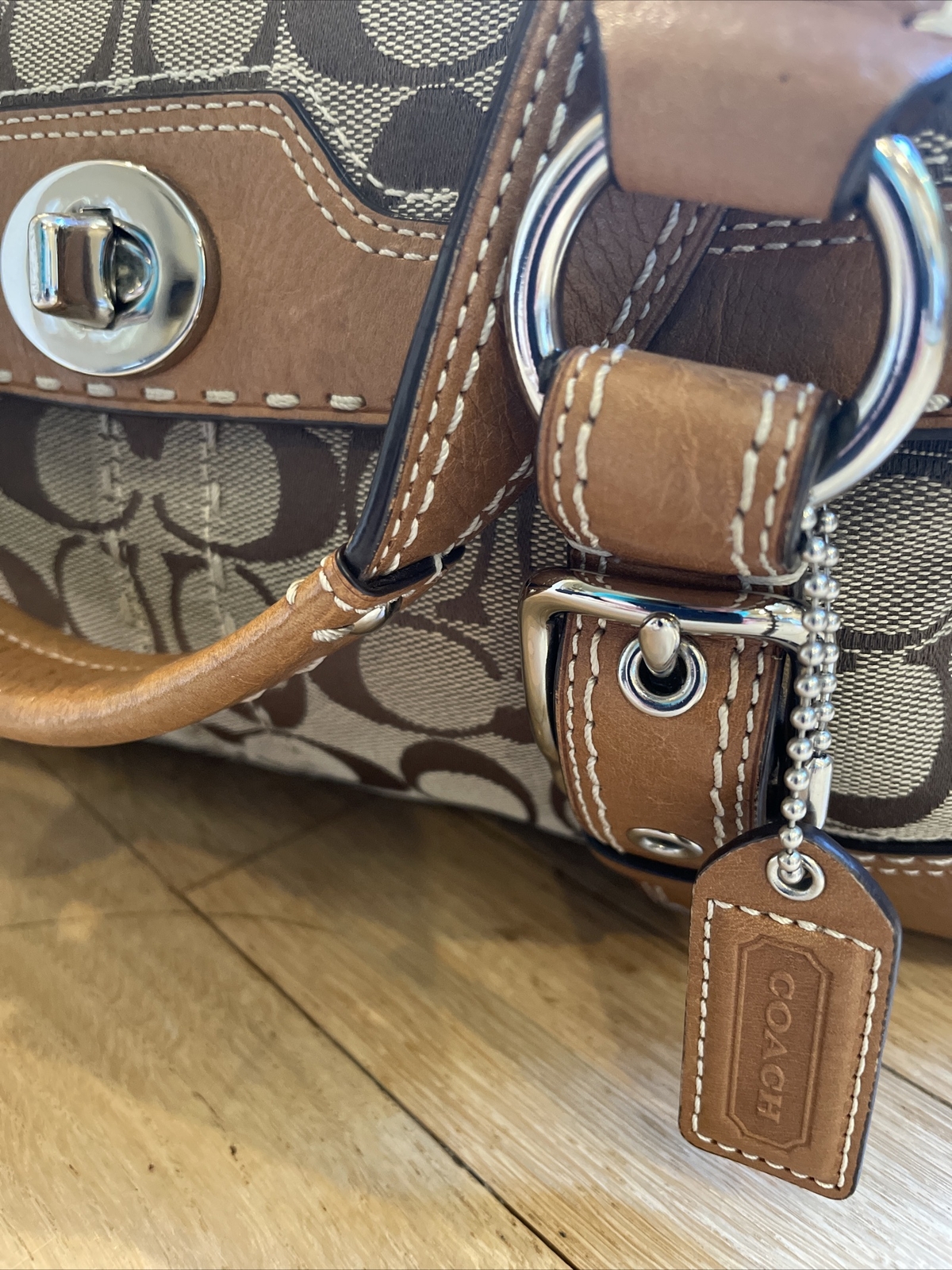 Coach Hampton Signature Logo Monogram Khaki Tan Leath… - Gem