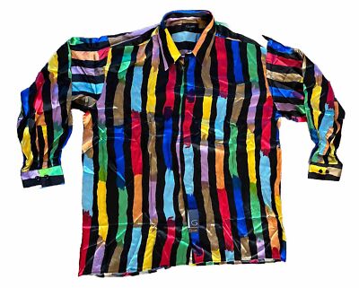 GENELLI 100% PURE SILK Long Sleeve SHIRT / COLORFUL / MEN’S size XXL ...