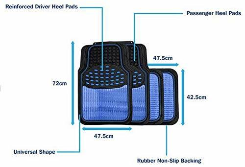 Black & Metallic Blue Heavy Duty Thick Rubber Interior Car Floor Mats ...