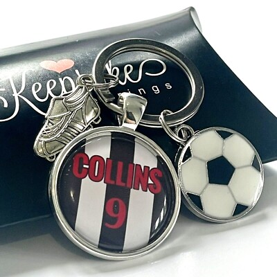Personalised Football Gift NEWCASTLE Keyring Name Number Birthday ...