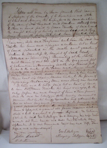 1852 COLUMBIANA COUNTY OH SALEM RD. LAND DEED ISAAC KEISTER & GEORGE ...