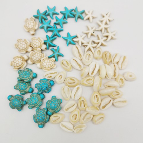 130PCS Man-made Turquoise Stone Turtle Starfish Bead Shell Conch ...