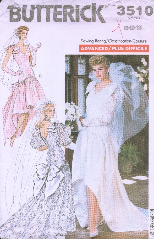 Butterick Pattern 3570 ©1988 Bridal/Bridesmaid Wedding Gowns Size 8-10 ...