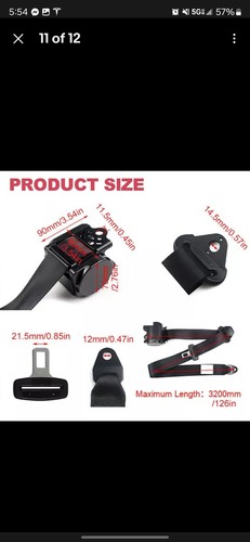 2 Set 3 Point Retractable Car Safety Seat Belt Lap Diagonal Belt Kit ...