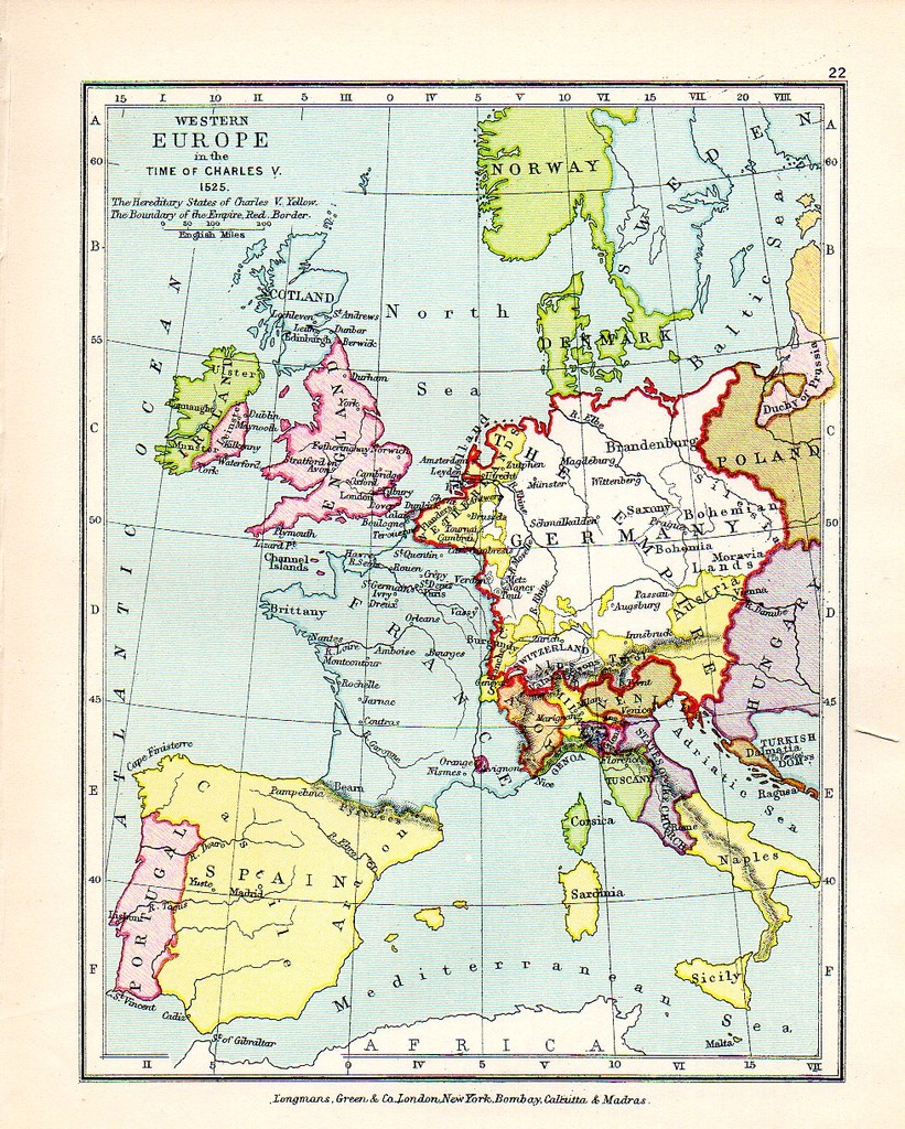 VICTORIAN MAP ~ WESTERN EUROPE 1525 CHARLES V EMPIRE &c | eBay