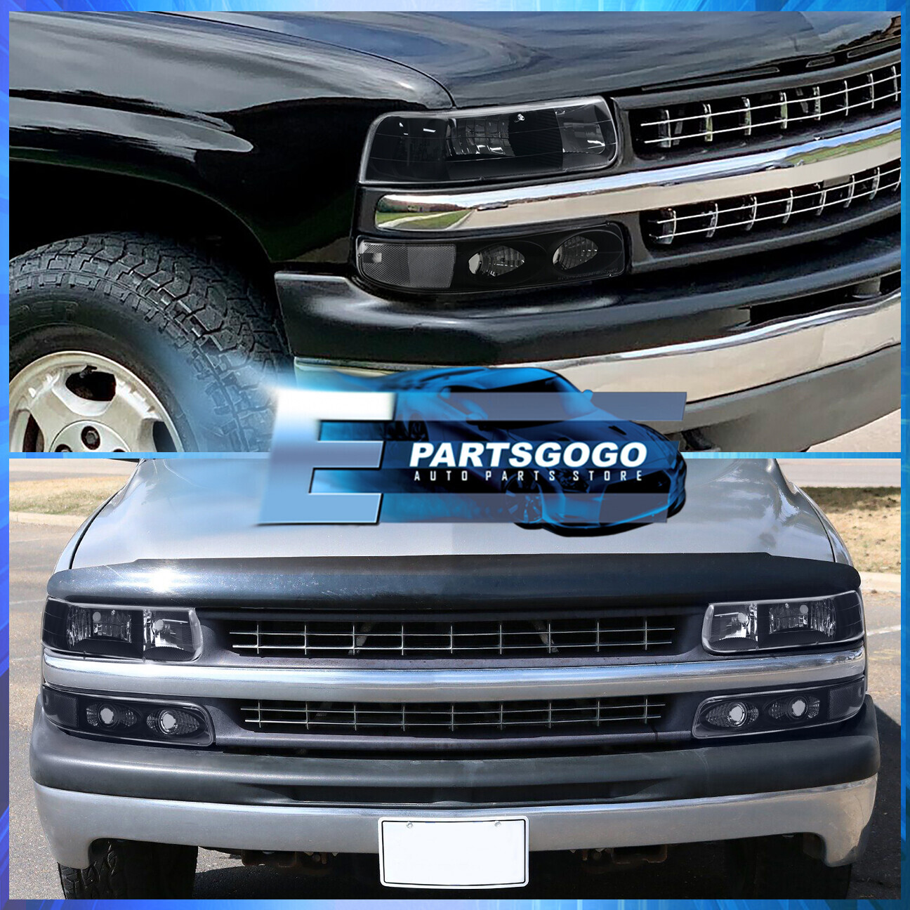 For 99-02 Chevy Silverado 00-06 Tahoe Suburban Black Headlights ...