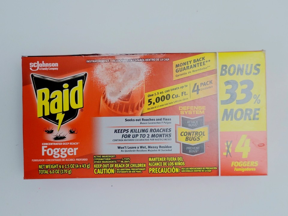 4 PACK Raid Concentrated Deep Reach Fogger 1.5 oz Foggers Roach Flea ...
