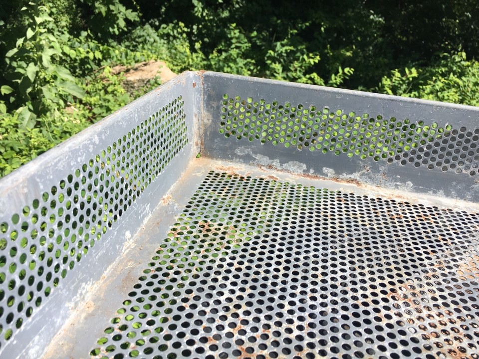 Vintage salvaged galvanized factory trays pierced drain style 28.5" x ...