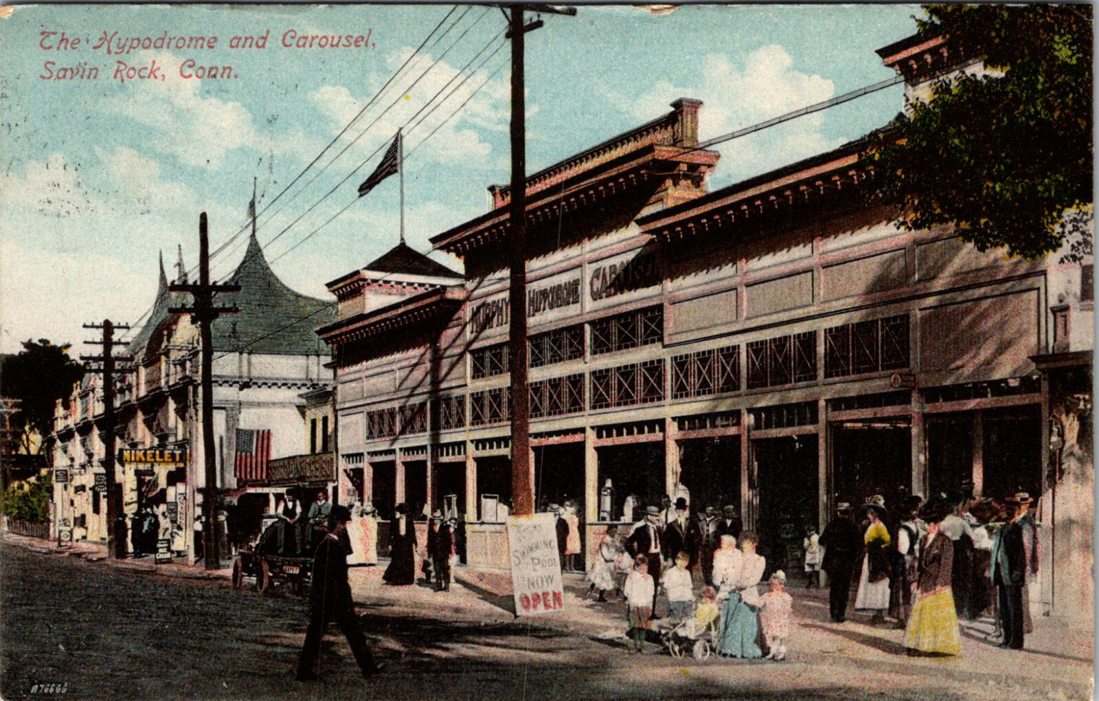 SAVIN ROCK, CONNECTICUT - BUSY HYPODROME & CAROUSEL - 1910 - OLD ...