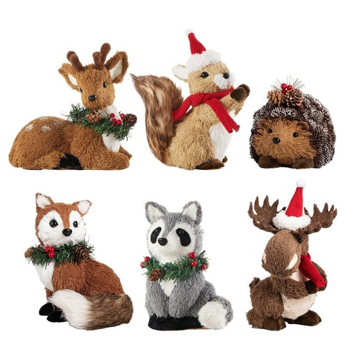Set of 6 Sisal Woodland Animals for Rustic Christmas Decorations ...