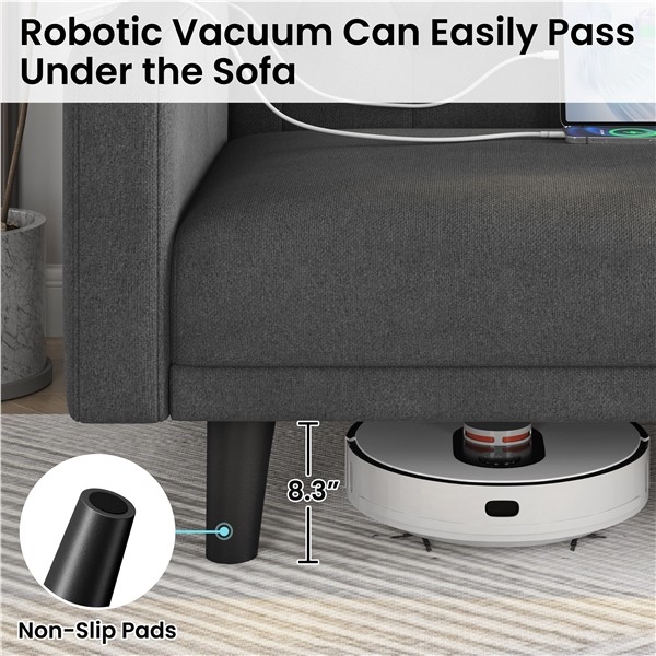 63in Convertible Futon Sofa Bed w/ USB Ports for Small Spaces Apartment ...