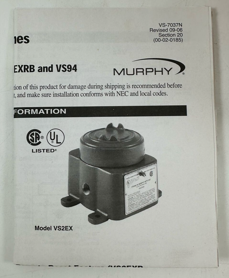MURPHY VS2EX 20700049 EXPLOSION PROOF SHOCK & VIBRATION SWITCH | eBay