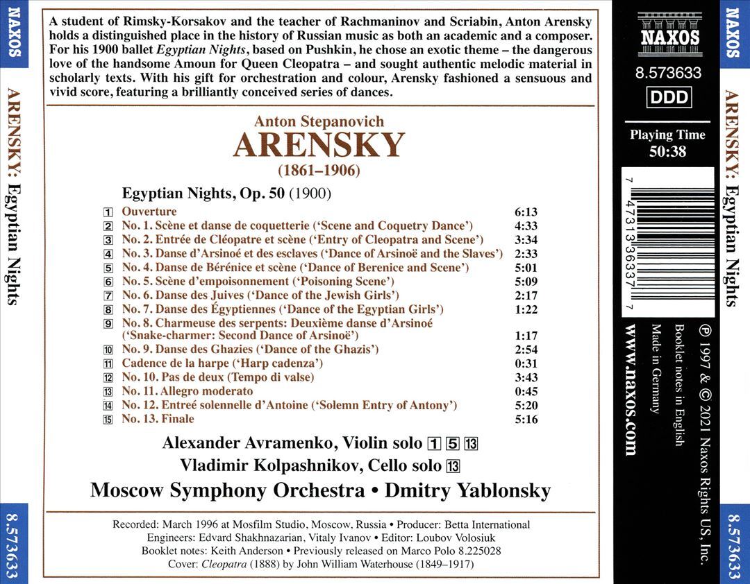 DMITRY YABLONSKY / MOSCOW SYMPHONY ORCHESTRA ARENSKY: EGYPTIAN NIGHTS ...