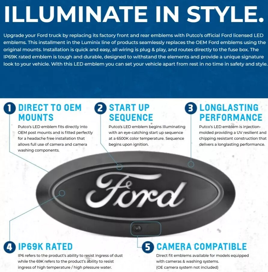 Putco Luminix 92603 LED Grille Emblem Light Up for 18-23 Ford F150 w ...