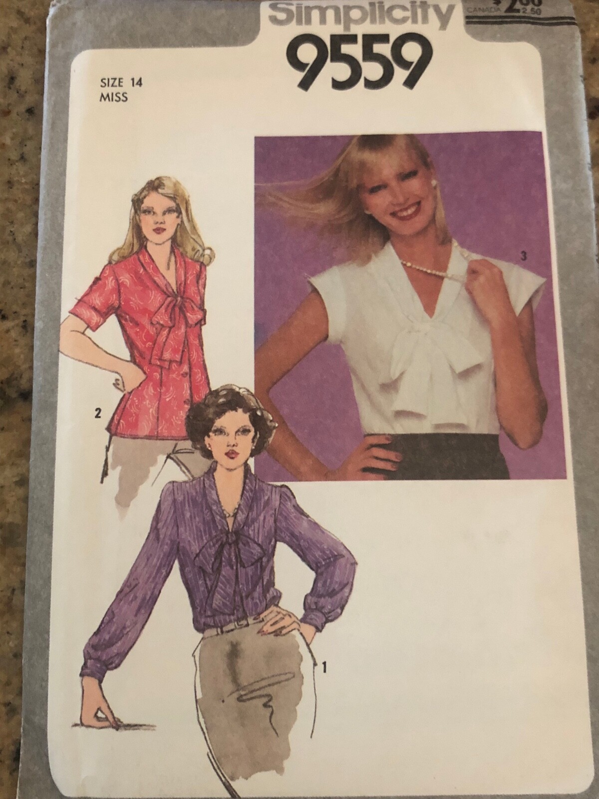 🌼 1980 SIMPLICITY #9559 - LADIES ( 3 STYLE ) BLOUSE w/PUSSY BOW PATTERN ...