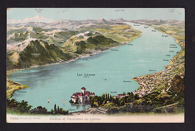 c1908 panorama map Lake Leman Switzerland postcard | eBay