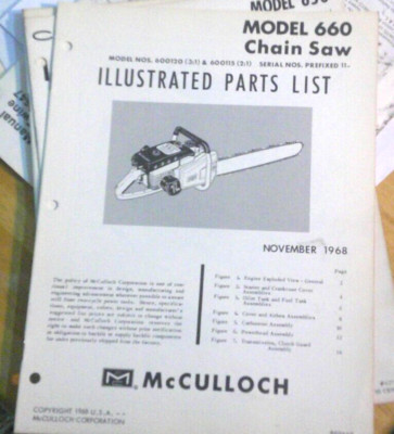 McCulloch Model 660 Chain Saw illustrated Part Number List 1968 | eBay