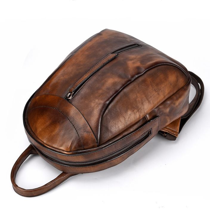 New Retro Women Genuine Cow Leather Backpack Travel Bag handbag Zipper ...