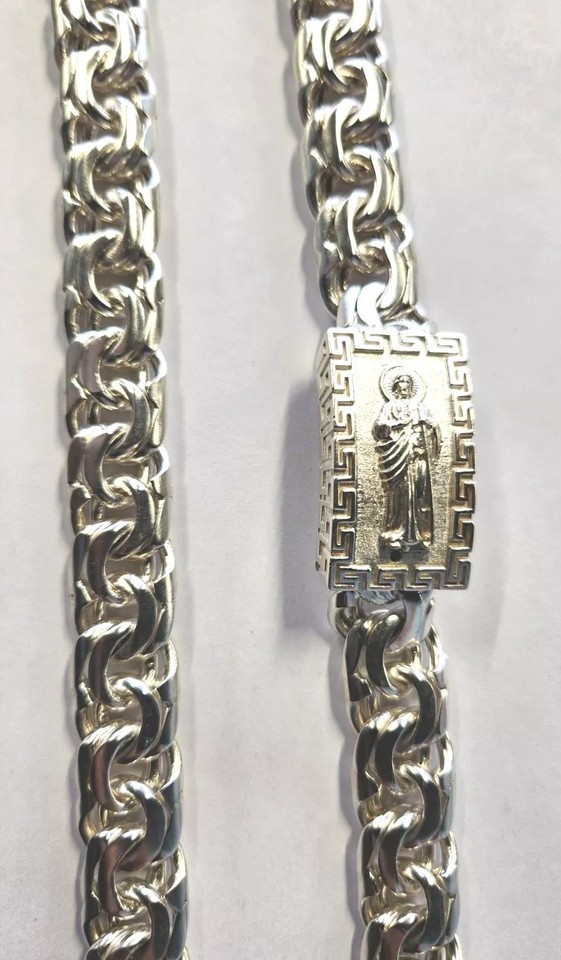 348 Gram 24" 17mm Chino Chain Solid ID Versac Greek 925 Sterling Silver ...