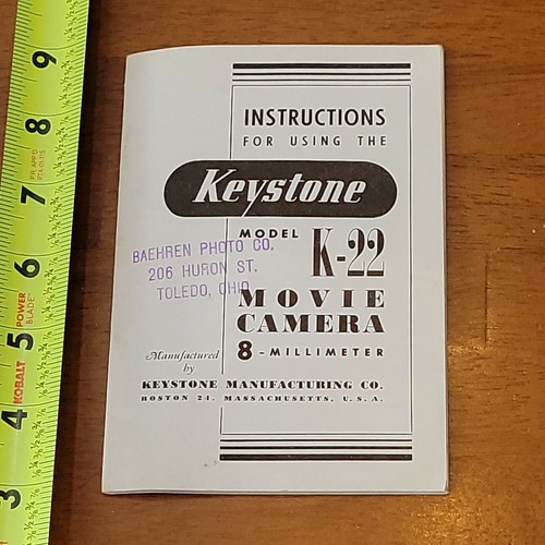 KEYSTONE 8MM MAGAZINE CAMERA K-22 RARE VINTAGE OLD MANUAL 2 | eBay