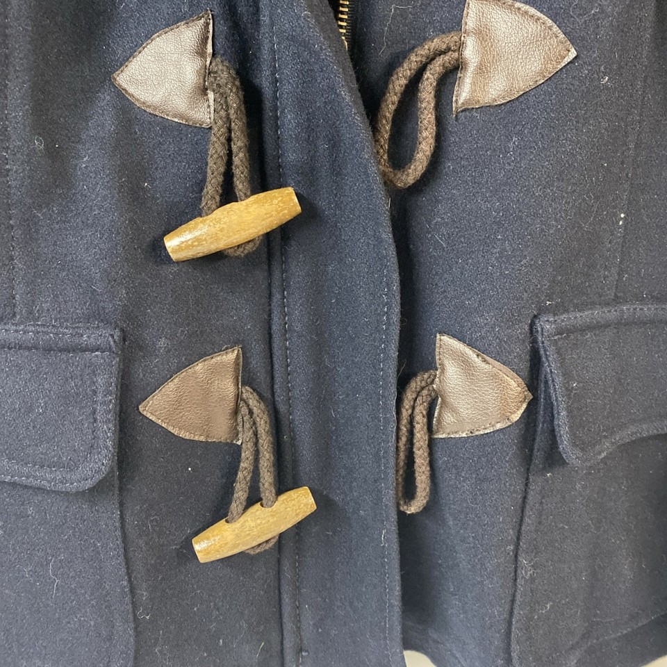 Vintage DELIA’S Women's Navy Blue Toggle Pea Coat M Wool Viscose Hooded ...