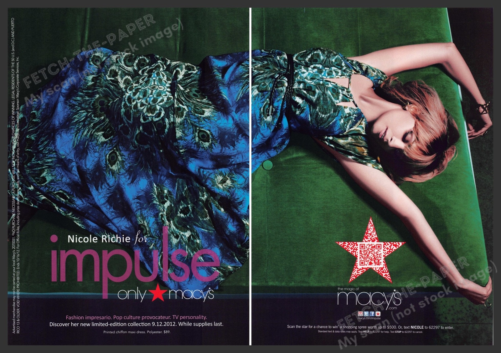 Impulse Nicole Richie Macy's 2010s Print Ad (2 page) 2012 Laying Down | eBay