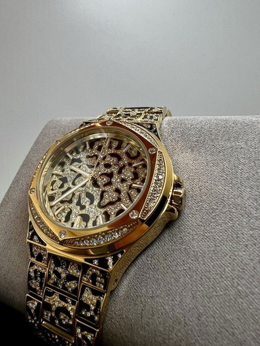 Michael KORS Lennox Animal Leopard Pavé Gold-Tone 43mm Case Watch ...