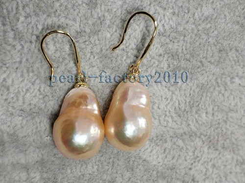 Baroque natural 18-13MM AAA Gold pink south sea pearl earrings 14K GOLD | eBay