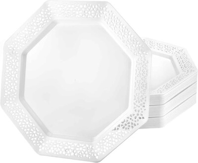 11 in. Elegant Disposable Pearl Octagonal Plastic Dinner Plate 10pcs | eBay