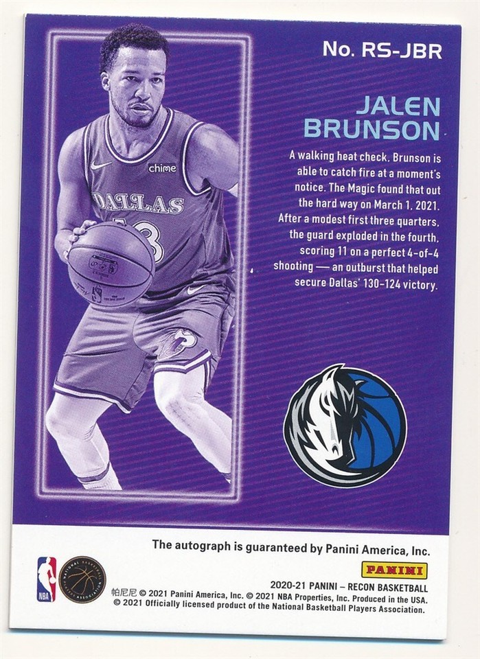 JALEN BRUNSON 2020/21 PANINI RECON SIGNATURE AUTOGRAPH MAVERICKS KNICKS ...