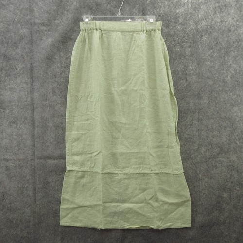 FLAX Designs Women's Straight Midi Skirt S Green 100% Linen Pleated ...