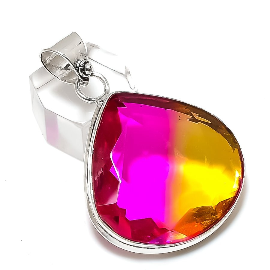 Bi-Color Tourmaline Gemstone 925 Sterling Silver Jewelry Pendant 1.89 ...