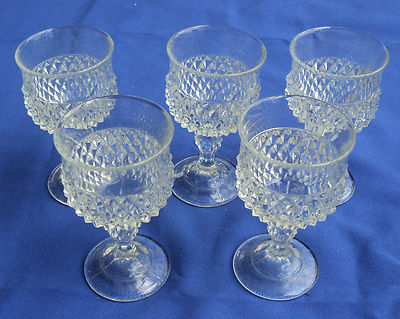 5 INDIANA GLASS DIAMOND POINT - CLEAR 5 1/4-inch 5-ounce WINE GLASSES ...