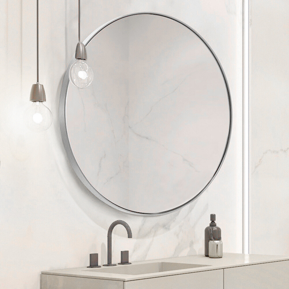 60cm Industrial Silver Round Wall Mirror Home Bathroom Wall Mounted ...