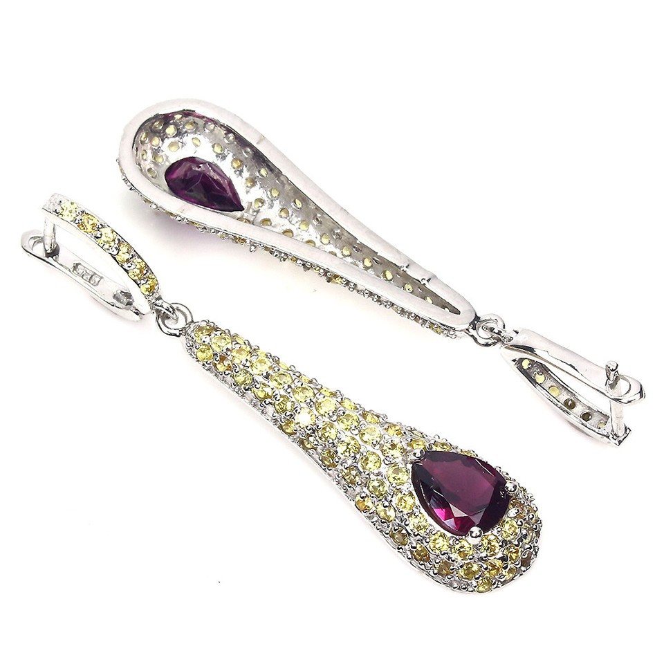 925 Sterling Silver Earrings Pear Rhodolite Garnet Sapphire Gemstone ...