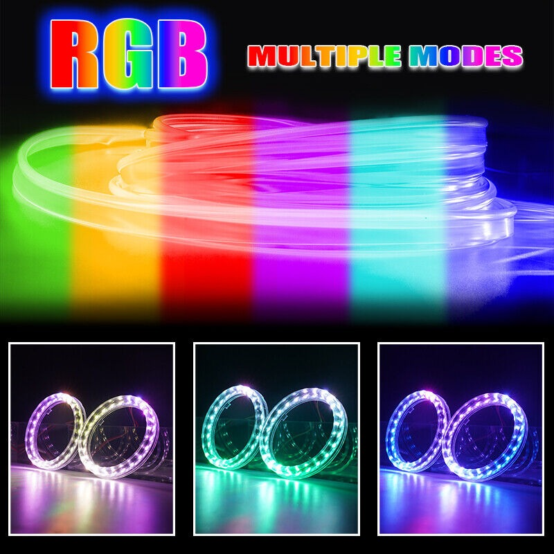 2Pcs 80MM RGB LED Light Guide Angel Eyes Halo Rings for Car Headlight ...