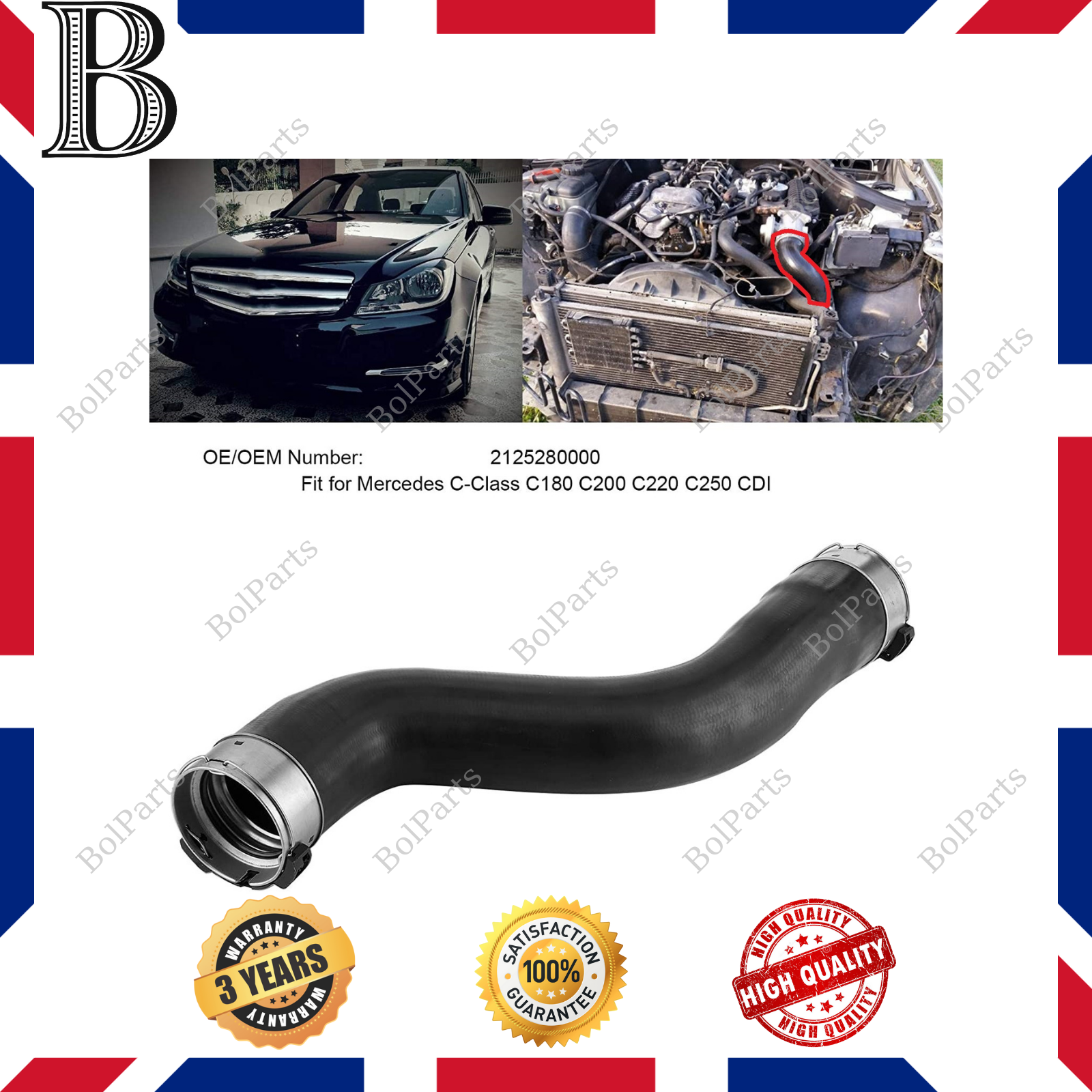 Turbo Intercooler Hose Pipe fits MERCEDES C CLASS C180 C200 C220 C250 ...