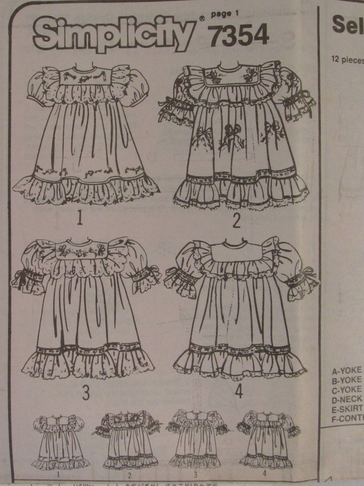 SIMPLICITY 7354 Childs/Girls Heirloom Shadow Embroidery Dresses PATTERN ...
