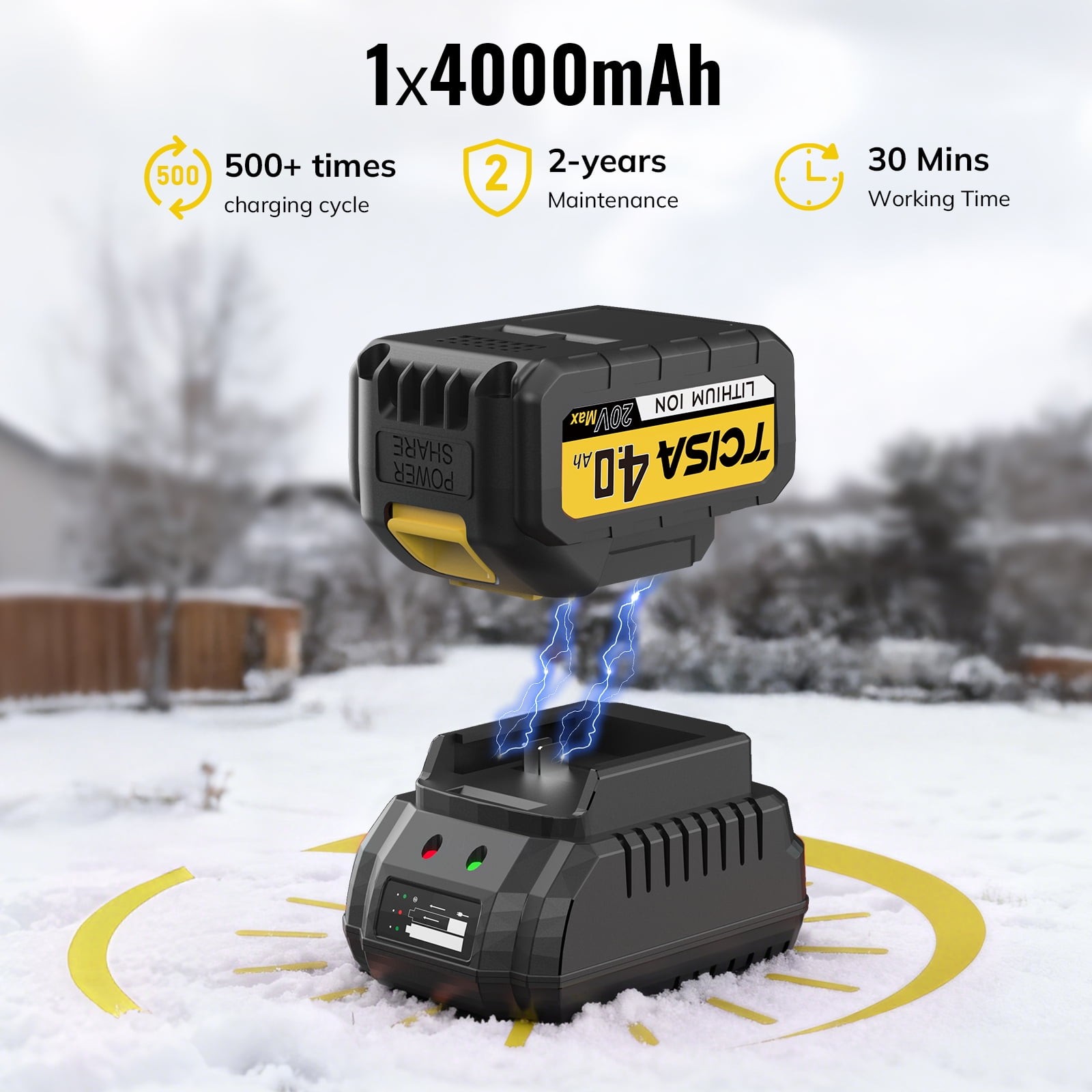 Tcisa Electric Snow Shovel, 12-Inch Clearing Width, Cordless 20V 4Ah ...