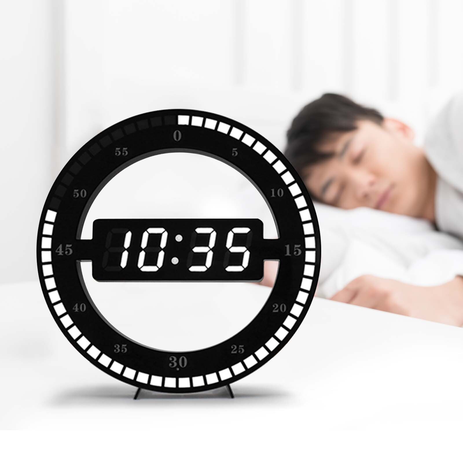 12'' LED Large Number Wall Clock Digital Ring Round Clock Electronic ...