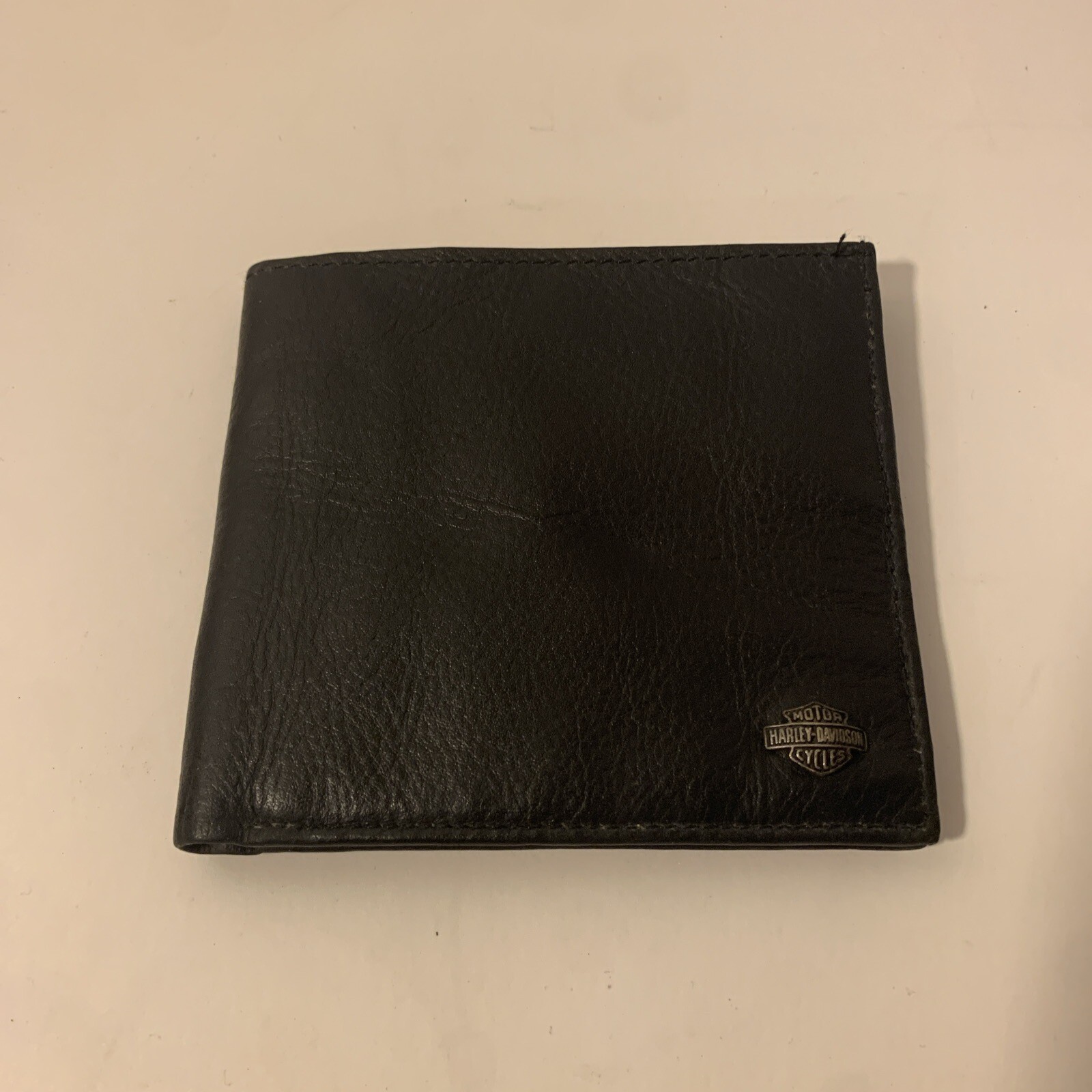 harley davidson black leather Bi-fold Wallet - Gem