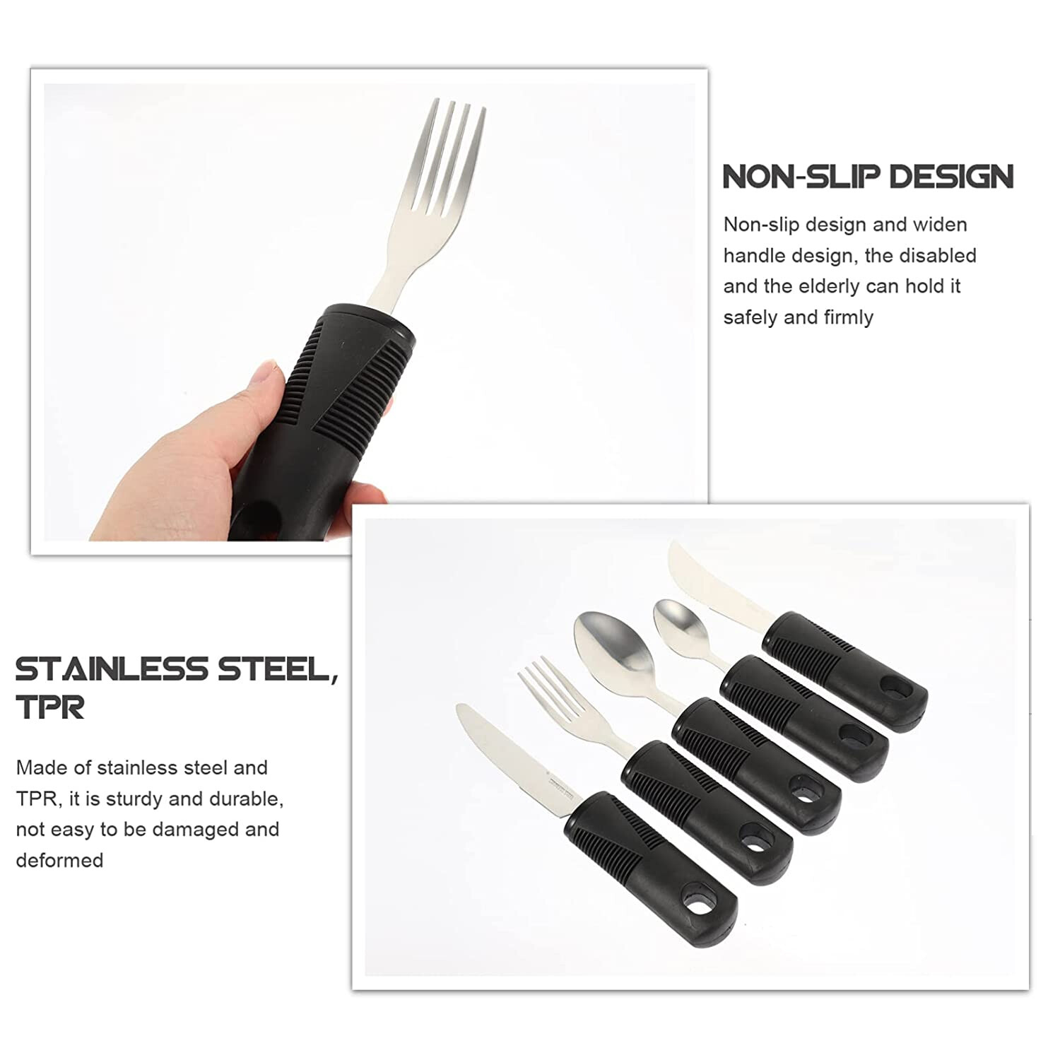 5PCS Disabled Cutlery Set Arthritis Easy Grip Large Handled Elderly ...