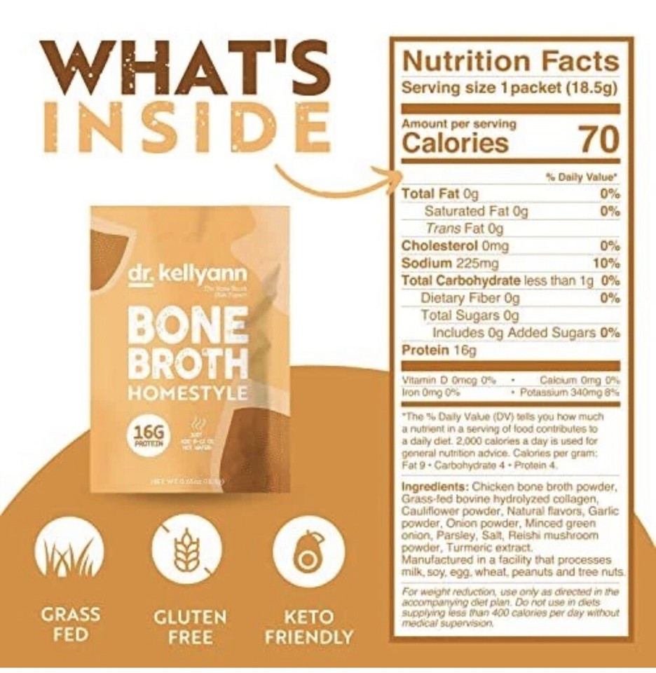Bone Broth Collagen Packets (7 Servings, 1 Box), 16G Protein Keto-Paleo ...
