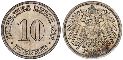 Kaiserreich 10 Pfennig 1912 D J.13 prägefrisch, leichte Patina 109410 ...