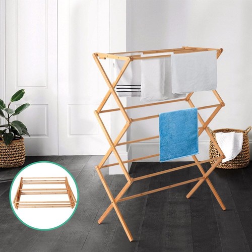 Bamboo Clothes Drying Rack Folding Laundry Dryer Portable Indoor ...