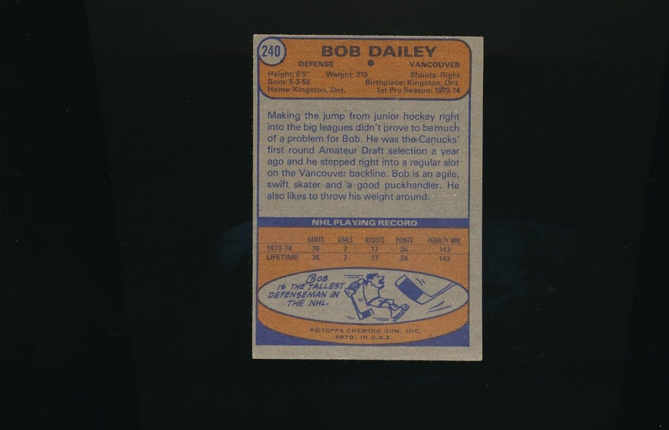 1974-75 Topps Bob Dailey #240 signed auto autograph rookie rc blue ...