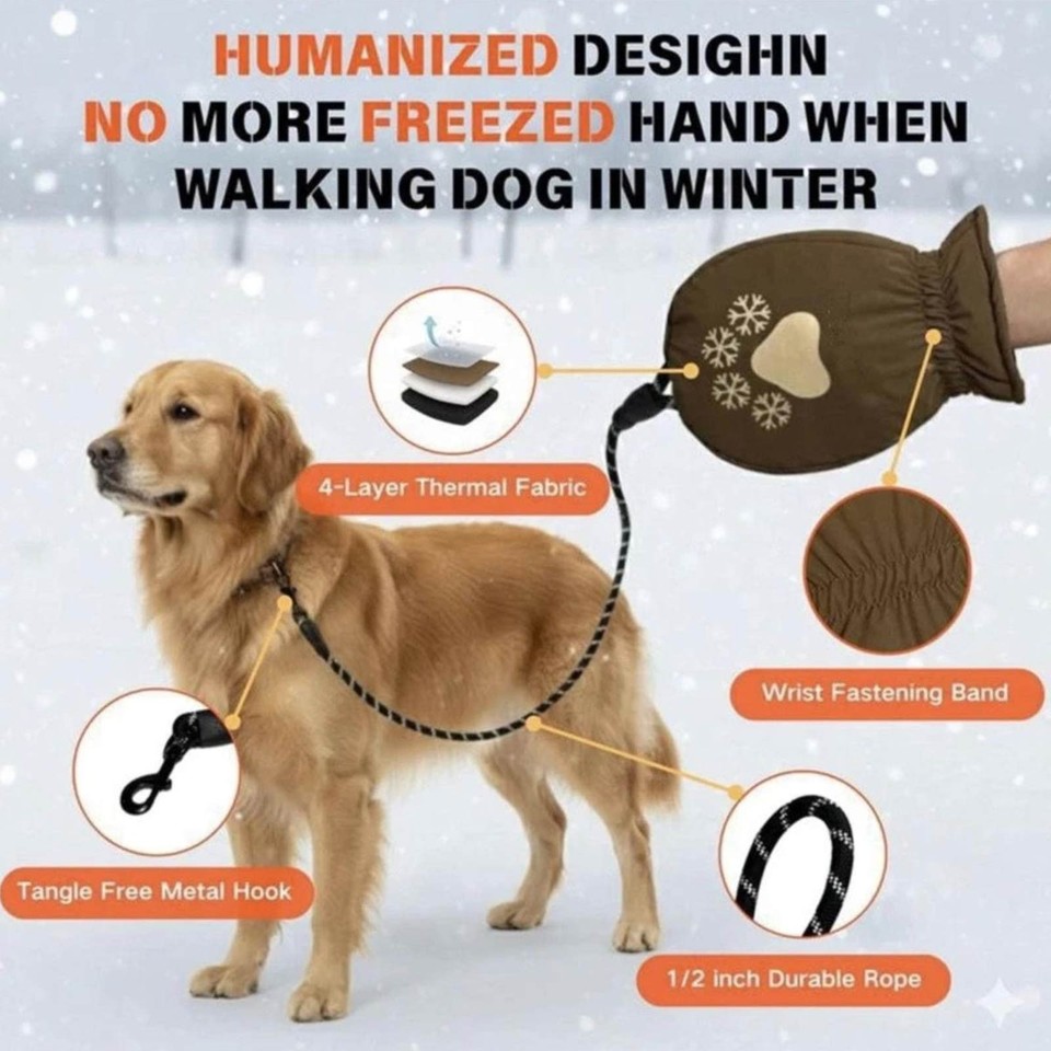 Hot Classic Tape Winter Dog Leash, with Built-in Thermal Mitten ...