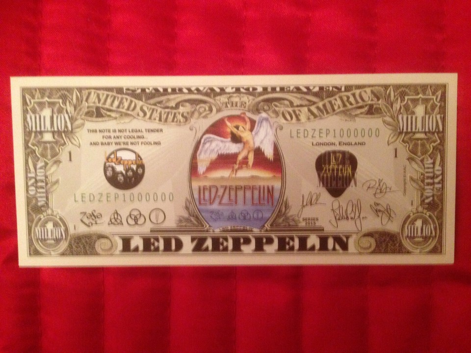 Two Led Zeppelin One Million Dollars Double sided Novelty Banknotes ...
