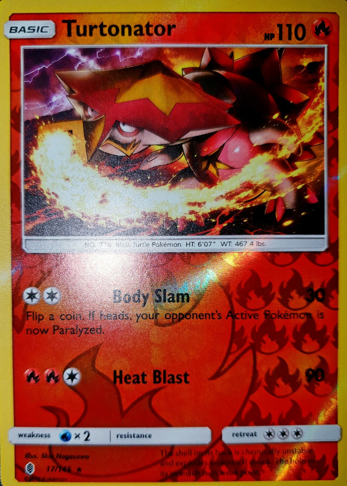 Pokemon Card Turtonator 17/145 Rare Reverse Holo Guardians Rising New ...